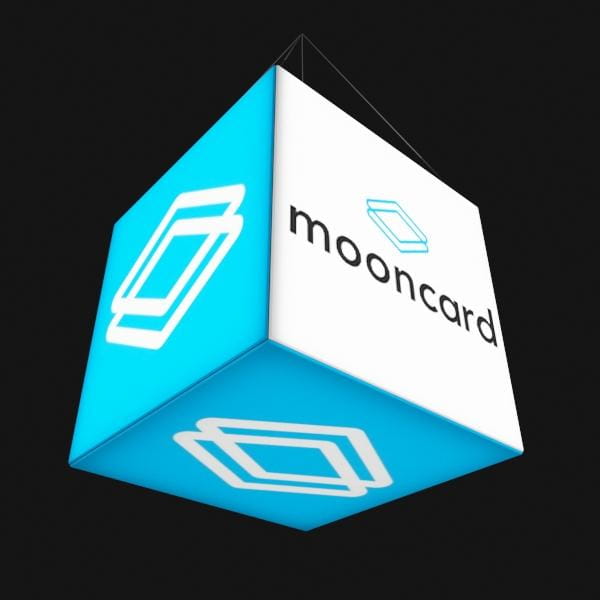 8ft Cube Backlit LED Lightbox Hanging Sign Mooncard – Trade Show House